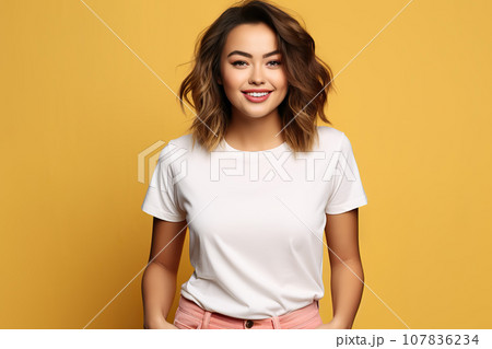 Young Woman Models Bella Canvas White Shirt...のイラスト素材 [107836234] - PIXTA