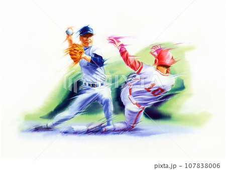 watercolors of offensive and defensive baseball...のイラスト素材 [107838006 ...