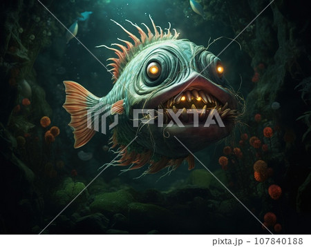 A ghostly fish in the depths of the seaのイラスト素材 [107840188] - PIXTA