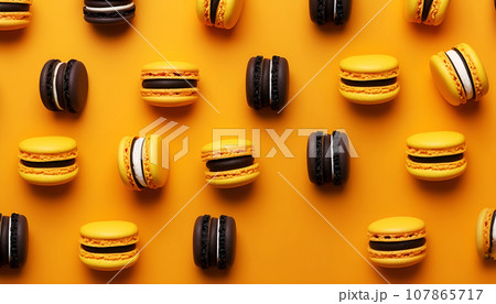 Yellow, orange, beige, black macaroons on...のイラスト素材 [107865717] - PIXTA