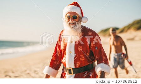 A handsome modern tanned man in Santa Claus...のイラスト素材 [107868812] - PIXTA