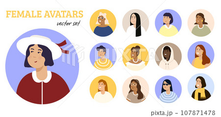 Modern circle avatars set. Characters faces,...のイラスト素材 [107871478] - PIXTA