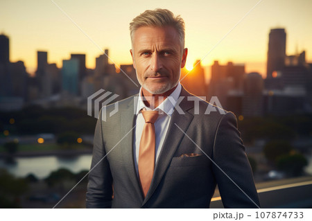 45-Year-Old CEO in Tailored Attire Amidst City...のイラスト素材 [107874733 ...