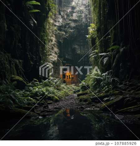 Rainforest cave in green nature landscape....のイラスト素材 [107885926] - PIXTA