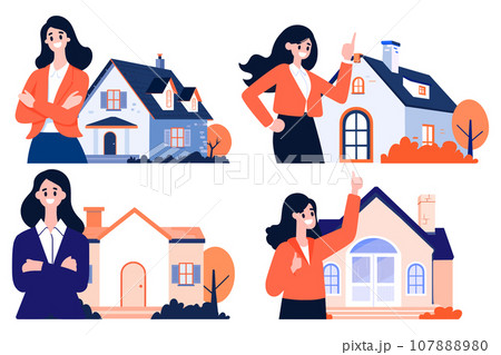 Hand Drawn Real estate agent character in flat...のイラスト素材 [107888980 ...