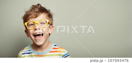 Excited smiling boy on solid color backgroundのイラスト素材 [107893476] - PIXTA