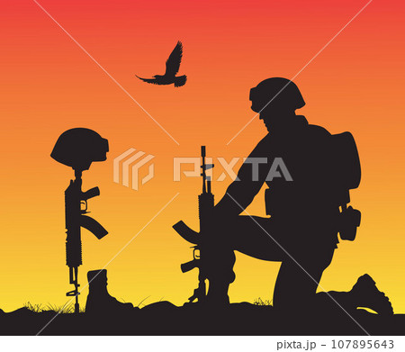 Sad soldiers troop silhouette, Army soldier in...のイラスト素材 [107895643 ...