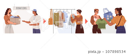Clothes donation. Vector illustration. Donating...のイラスト素材 [107898534 ...