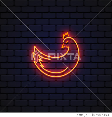 Cartoon icon with yellow chicken icon neon on...のイラスト素材 [107907353] - PIXTA