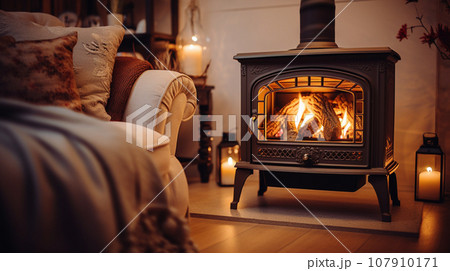 暖炉のある冬の家でリラックス Relax with stove fireplace AI生成画像のイラスト素材 [107910171] - PIXTA