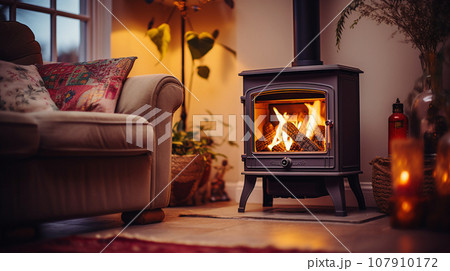 暖炉のある冬の家でリラックス Relax with stove fireplace AI生成画像のイラスト素材 [107910172] - PIXTA