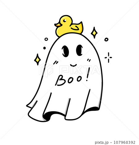 A flying ghost with a yellow duck. A Halloween...のイラスト素材 [107968392 ...
