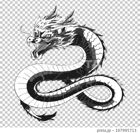 Monochrome dragon illustration material - Stock Illustration [107995713 ...