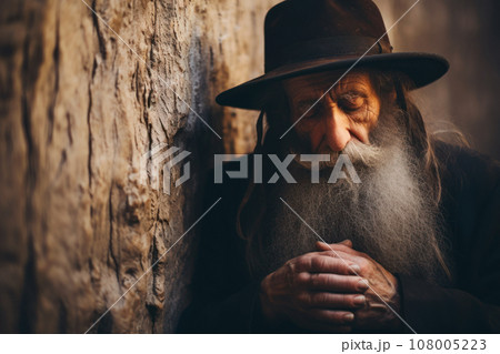 Bearded Jewish Orthodox man praying by rock...のイラスト素材 [108005223] - PIXTA