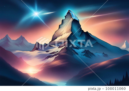 Mountain landscape with stars and sun....のイラスト素材 [108011060] - PIXTA