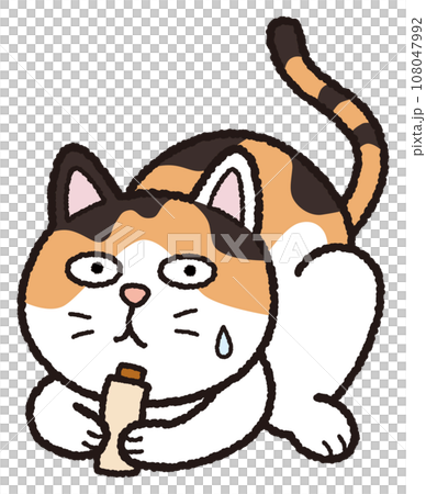 Calico cat secretly eating snacks - Stock Illustration [108047992] - PIXTA