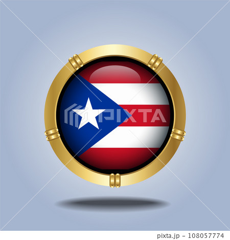 Puerto Rico flag. Round glossy. Gold frame....のイラスト素材 [108057774] - PIXTA
