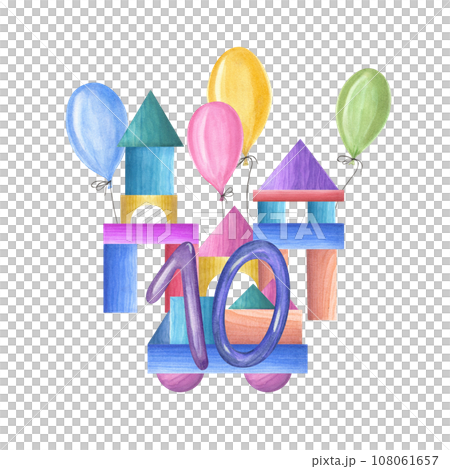 Multicolored Towers and truck made of blocks,...のイラスト素材 [108061657] - PIXTA