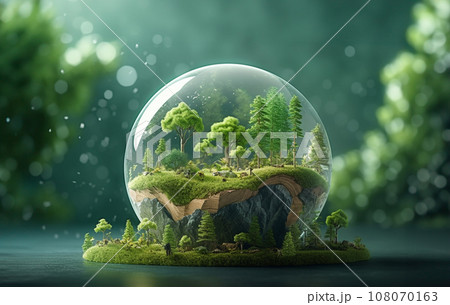 Crystal glass sphere with green tree inside on...のイラスト素材 [108070163] - PIXTA