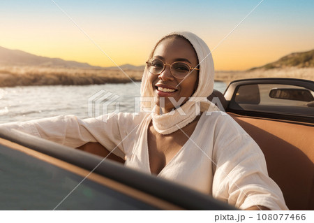 Young Woman with is happy and enjoys ride in...のイラスト素材 [108077466] - PIXTA