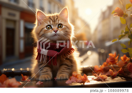 Happy cat walking at street at summer day....のイラスト素材 [108089978] - PIXTA