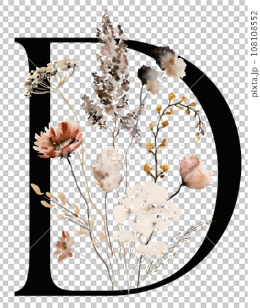 Black capital letter D with brown autumn... - Stock Illustration ...