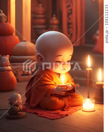 可愛い子供の修行僧のイラスト アート（AI生成画像）のイラスト素材 [108112235] - PIXTA
