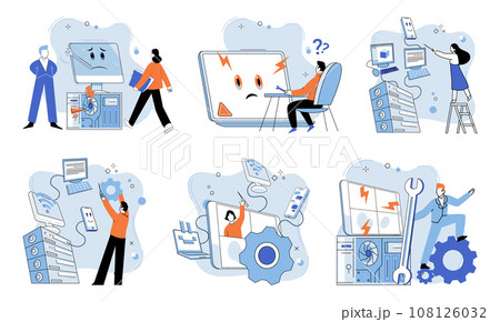 Computer troubleshooting. Vector illustration....のイラスト素材 [108126032 ...