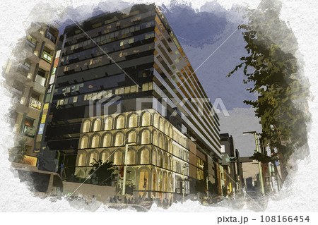 水彩画風 銀座 銀座五丁目交差点 GSIX 東京都中央区のイラスト素材 [108166454] - PIXTA