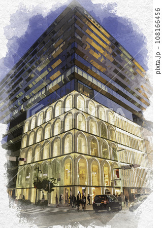 水彩画風 銀座 銀座五丁目交差点 GSIX 東京都中央区のイラスト素材 [108166456] - PIXTA