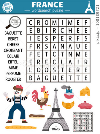Vector France word search puzzle for kids....のイラスト素材 [108189721] - PIXTA