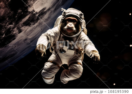 Humorous monkey wears a space suit and helmet...のイラスト素材 [108195390] - PIXTA