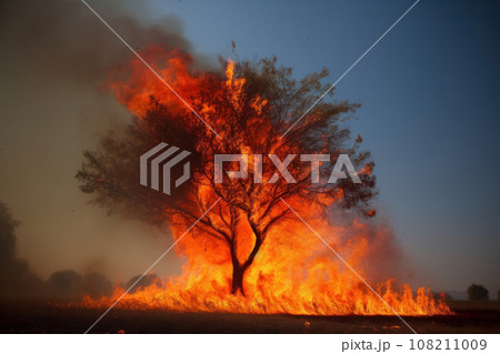Fiery red tree against a striking sky, a...のイラスト素材 [108211009] - PIXTA