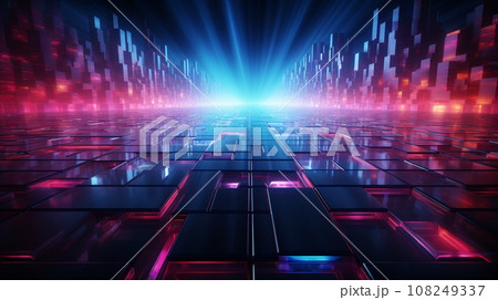 Blocks wall and grid corridor surreal landscape...のイラスト素材 [108249337 ...