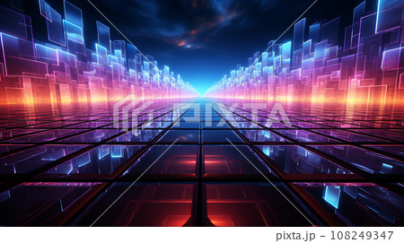 Illuminated data screen wall and grid corridor...のイラスト素材 [108249347 ...