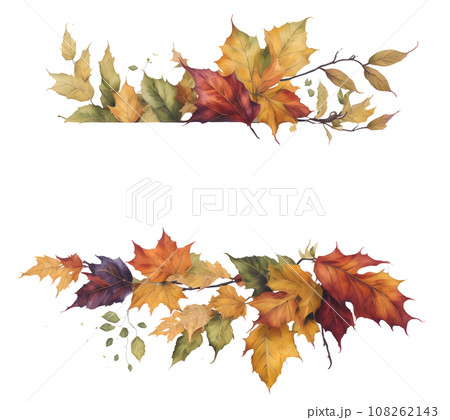 Watercolor rectangle frame with autumn maple...のイラスト素材 [108262143] - PIXTA