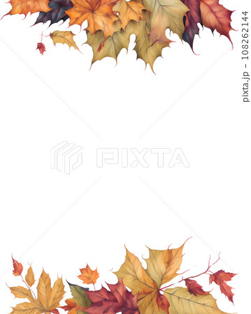 Watercolor rectangle frame with autumn maple...のイラスト素材 [108262144] - PIXTA