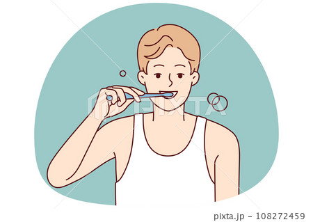Cartoon Person Brushing Their Teeth Child Brushing Teeth In A Blue