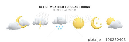 Set of 3d realistic forecast weather icons...のイラスト素材 [108280408] - PIXTA