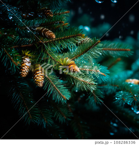 A close up view of a Christmas fir tree frond...のイラスト素材 [108286336] - PIXTA