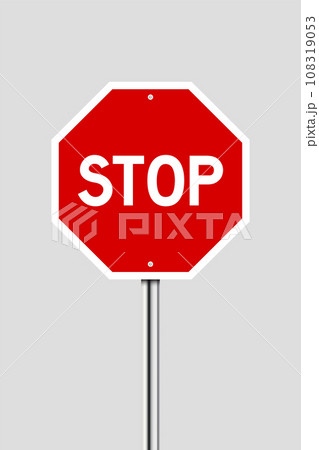 Road sign isolated. stop sign with metal pole....のイラスト素材 [108319053 ...