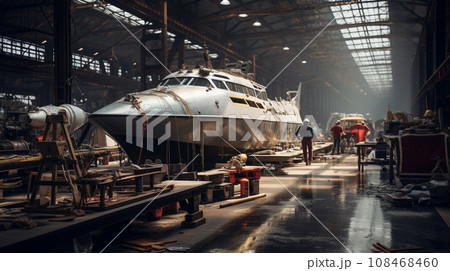 Boat assembly plant. Boat manufacturer. Boat...のイラスト素材 [108468460] - PIXTA
