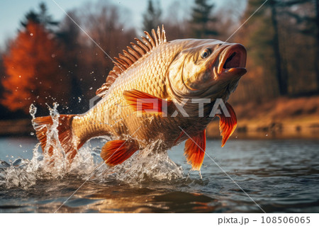Close-up of big fish jumping with splashingのイラスト素材 [108506065] - PIXTA