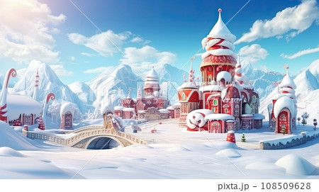 Christmas city with a big red castle and a...のイラスト素材 [108509628] - PIXTA