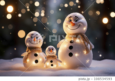 Snowman family group and in a winter landscapeのイラスト素材 [108534593] - PIXTA