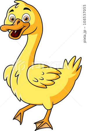 Cute yellow duck cartoon on white backgroundのイラスト素材 [108537055] - PIXTA