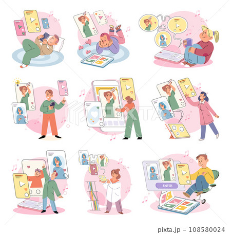 Gadget addiction. Vector illustration....のイラスト素材 [108580024] - PIXTA