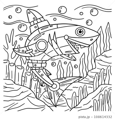 Robot Shark Coloring Page for Kidsのイラスト素材 [108614332] - PIXTA