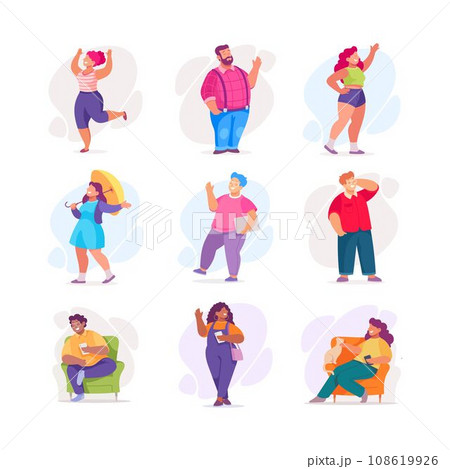 Body Positive Happy Man and Woman Character...のイラスト素材 [108619926] - PIXTA