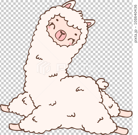 Cute Alpaca cartoon animal drawing outlineのイラスト素材 [108640436] - PIXTA